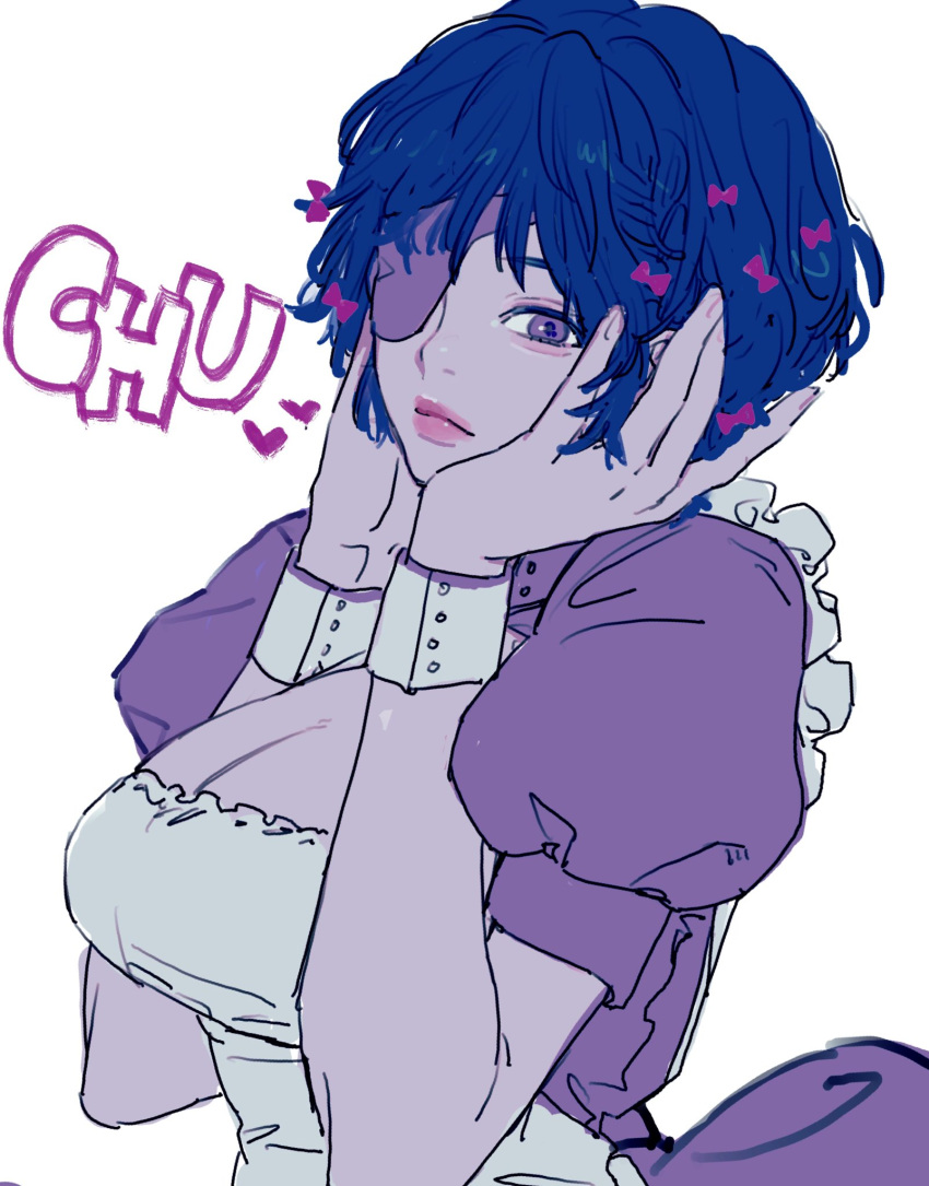 The Big Imageboard Tbib 1girl Apron Blue Hair Breasts Chainsaw Man Cleavage Eyepatch Frilled 
