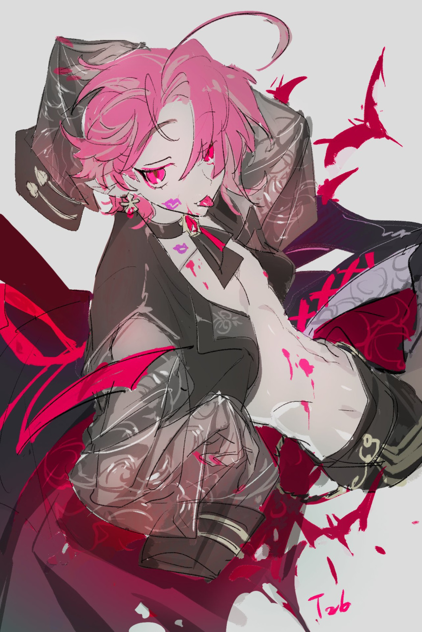 The Big ImageBoard (TBIB) - 1boy ahoge bat (animal) black choker black jacket blood brown pants ...