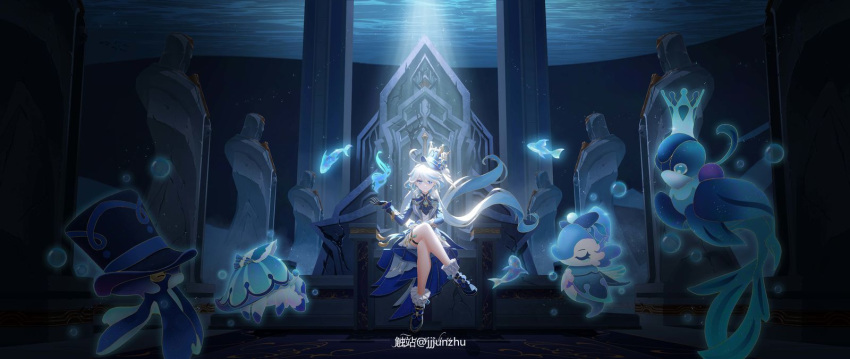 The Big ImageBoard (TBIB) - 1girl blue hair blue hat boots chair ...