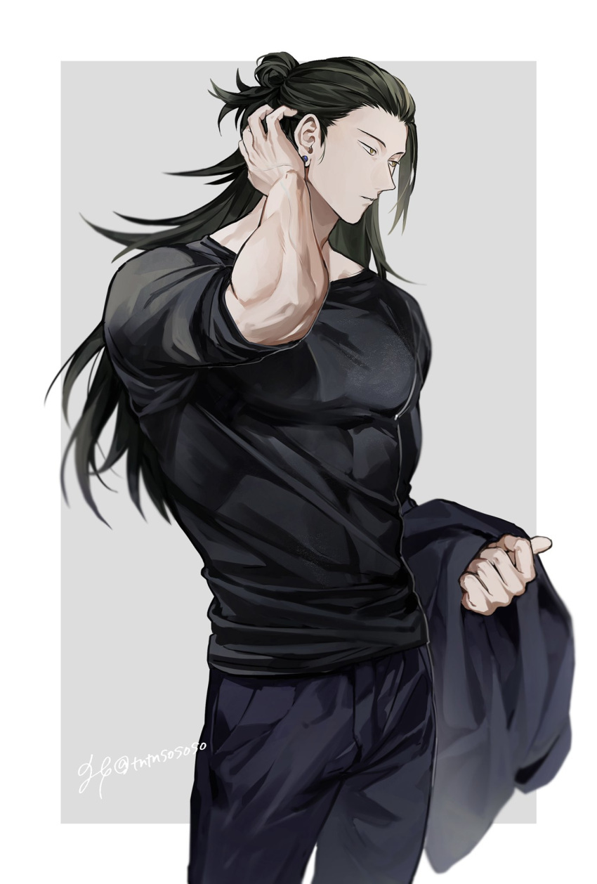 The Big ImageBoard (TBIB) - 1boy arm up black hair black jacket black ...