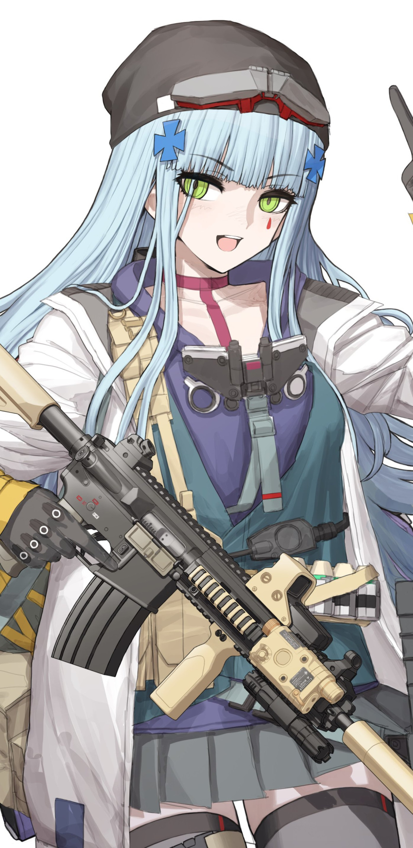 The Big ImageBoard (TBIB) - 1girl absurdres arm up assault rifle black gloves black thighhighs ...