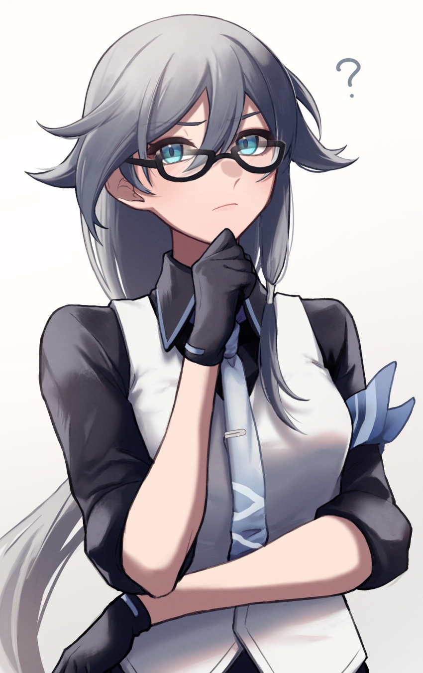 The Big ImageBoard (TBIB) - 1girl ? armband black gloves black sleeves blue armband blue necktie ...