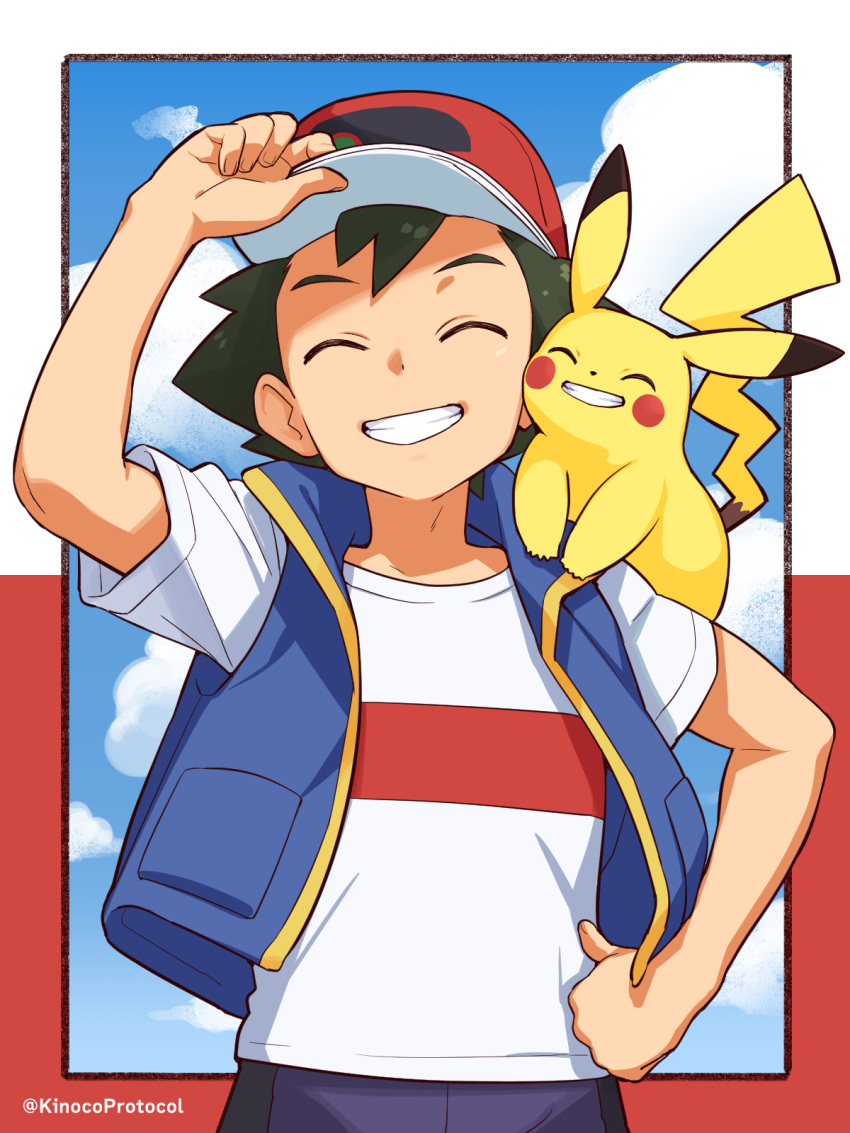 The Big ImageBoard (TBIB) - 1boy arm up ash ketchum blue jacket closed ...
