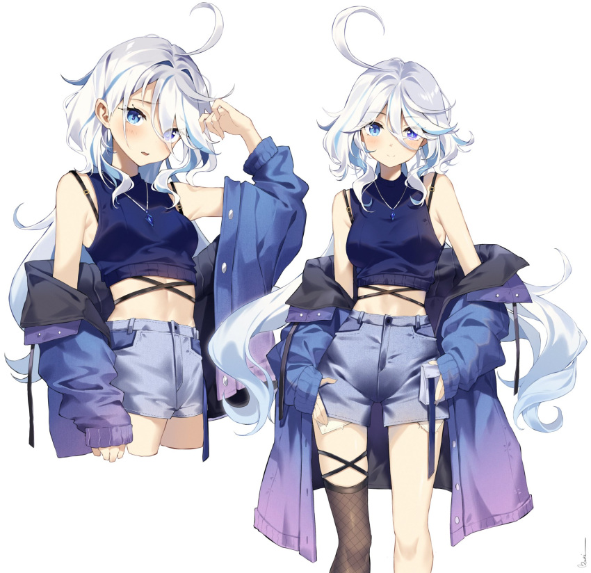 The Big ImageBoard (TBIB) - 1girl ahoge alternate costume bare shoulders blue eyes blue shirt ...