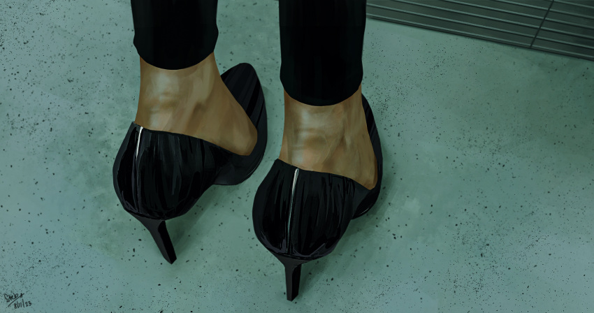 The Big ImageBoard (TBIB) - 1girl black footwear black pants dated feet foot focus high heels ...