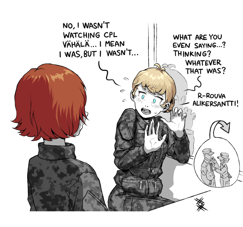 The Big ImageBoard (TBIB) - 1boy 3girls artist logo blonde hair blue eyes blush camouflage ...