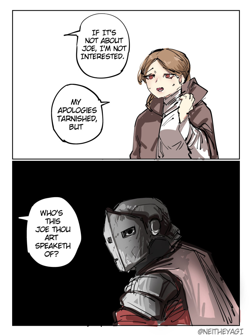 The Big ImageBoard (TBIB) - 1girl 1other ambiguous gender armor black background border brown ...