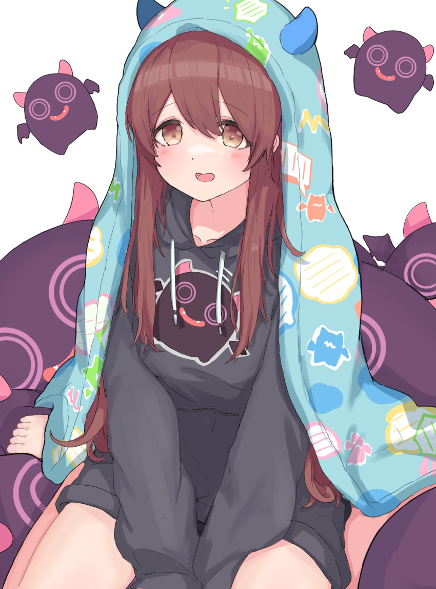 The Big ImageBoard (TBIB) - 1girl bare legs black hoodie blush brown ...