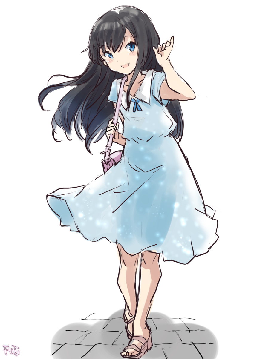 The Big ImageBoard (TBIB) - 1girl alternate costume asashio (kancolle) bag black hair blue dress ...