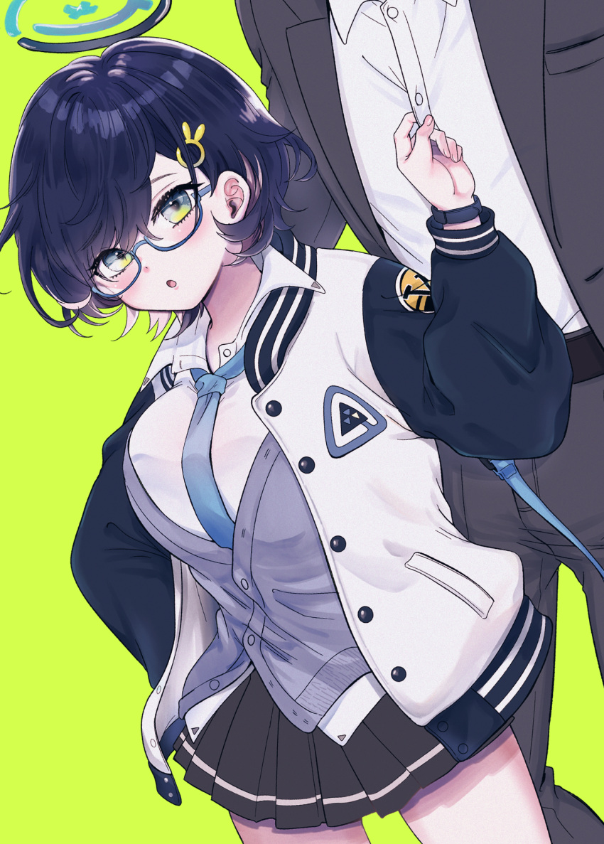 The Big ImageBoard (TBIB) - 1boy 1girl :o black skirt blue-framed eyewear blue archive blue hair ...