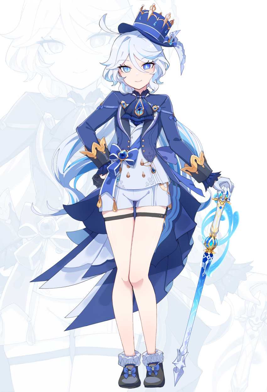 The Big ImageBoard (TBIB) - 1girl absurdres ahoge ascot black footwear black gloves blue ascot ...