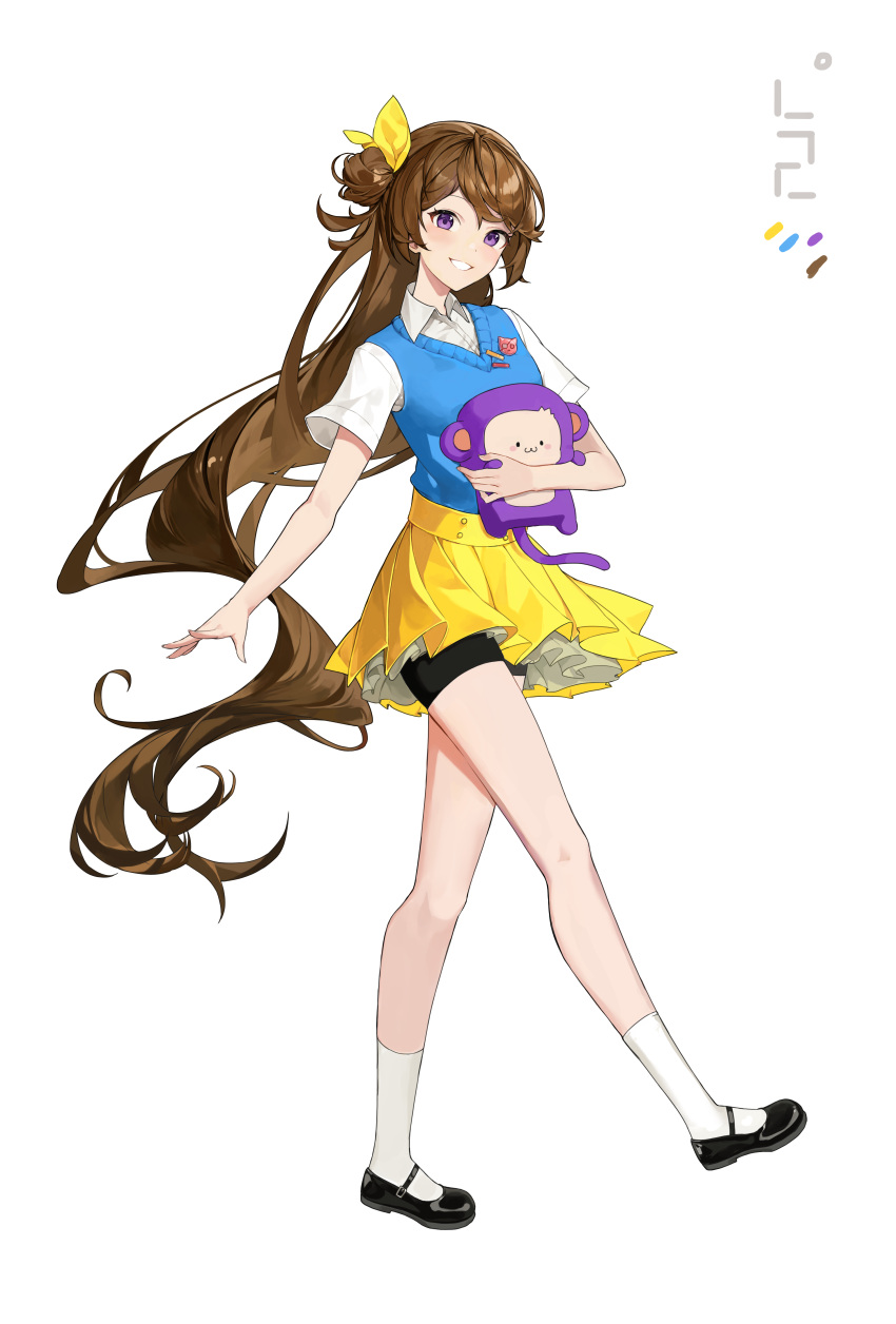 The Big ImageBoard (TBIB) - 1girl :d absurdres bike shorts under skirt black footwear blue vest ...