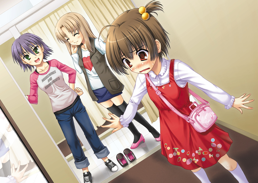 The Big ImageBoard (TBIB) - 1boy 2girls 3girls black legwear blonde hair blush brown hair ...