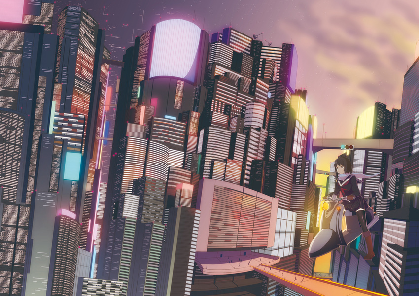 The Big ImageBoard (TBIB) - 1girl brown eyes brown hair cityscape ...