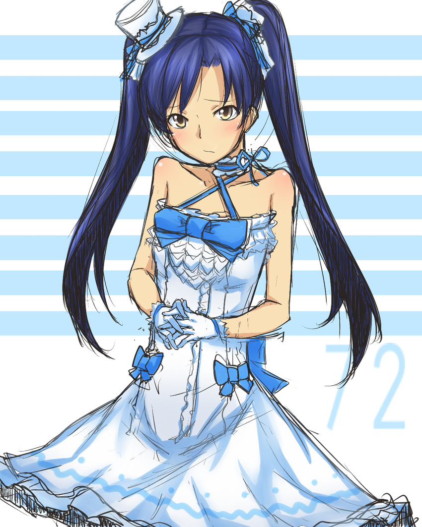 The Big ImageBoard (TBIB) - 1girl alternate hairstyle bakuya bare shoulders blue hair blush bow ...
