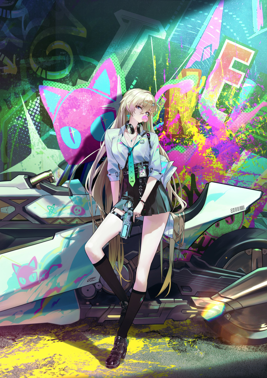 The Big ImageBoard (TBIB) - 1girl absurdres aqua necktie black shoes ...