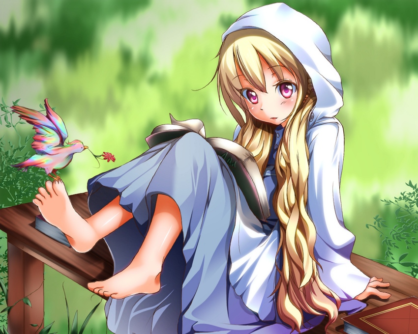 The Big Imageboard Tbib Bad Id Bad Pixiv Id Barefoot Bird Blonde Hair Colorized Kagerou
