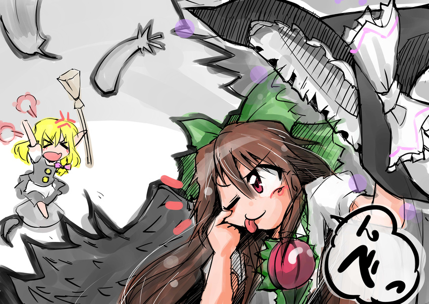 The Big ImageBoard (TBIB) - 2girls absurdres anger vein bow broom commentary request feathers ...