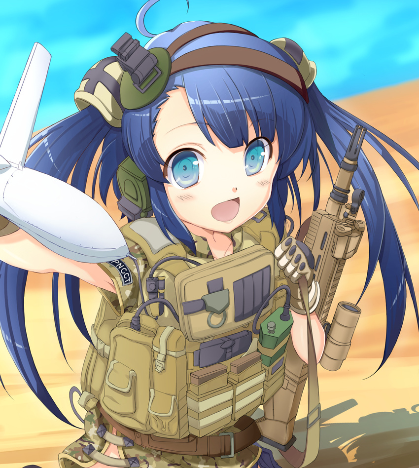 The Big Imageboard Tbib 1girl Assault Rifle Blue Eyes Blue Hair