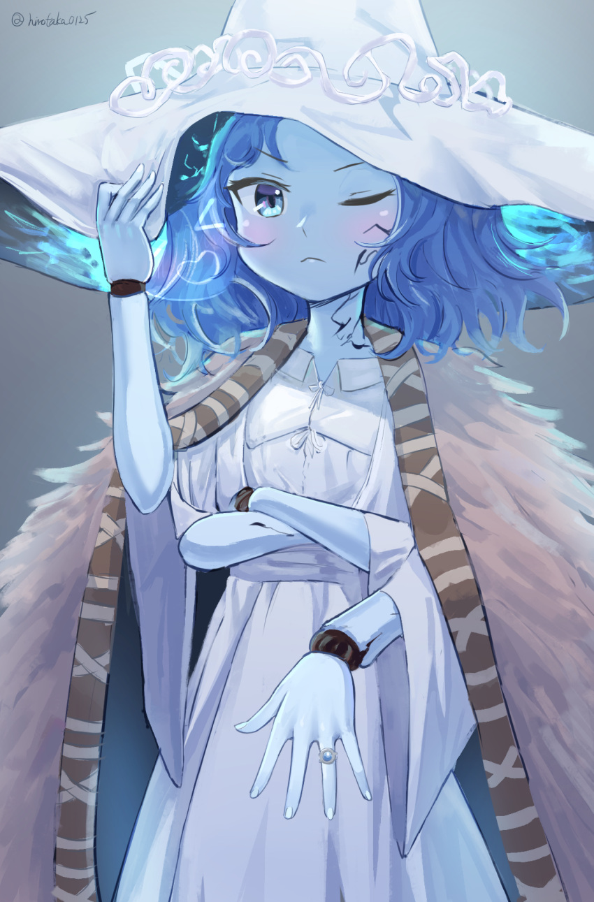 The Big ImageBoard (TBIB) - 1girl blue hair blue skin blush cloak colored skin cowboy shot ...