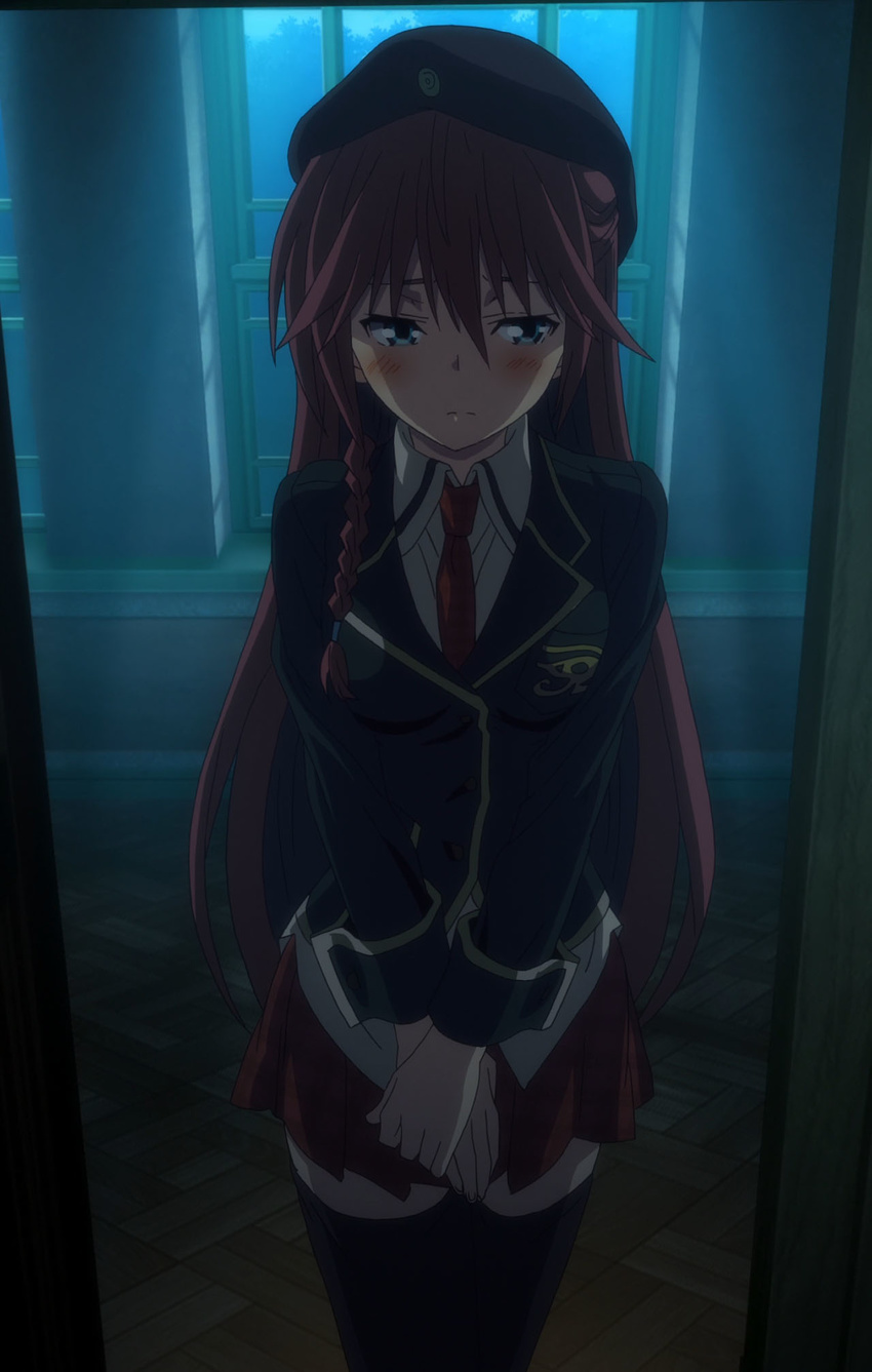 The Big Imageboard Tbib 1girl Asami Lilith Blue Eyes Long Hair Pleated Skirt Red Hair School