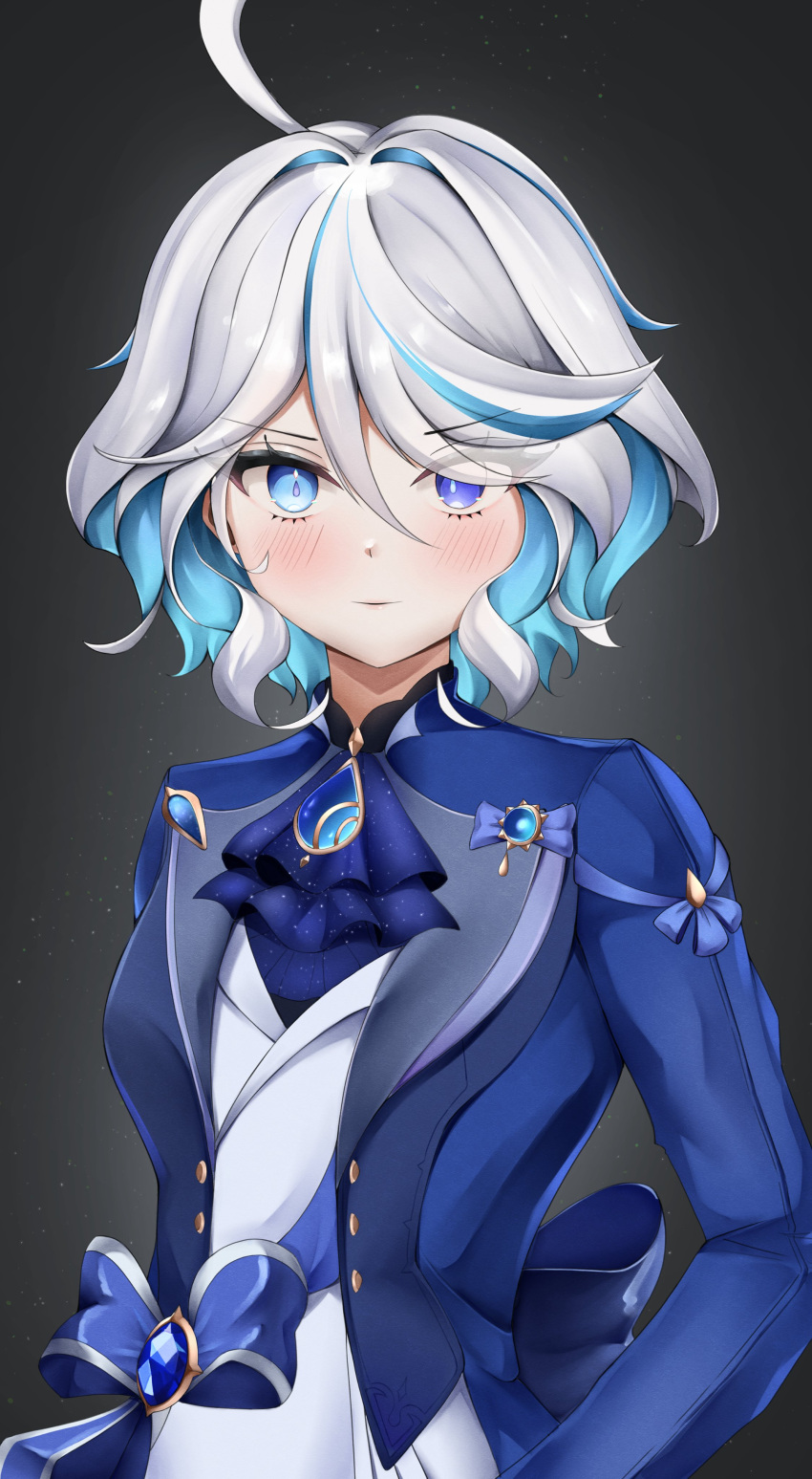 The Big ImageBoard (TBIB) - 1girl absurdres ahoge ascot black background blue ascot blue eyes ...