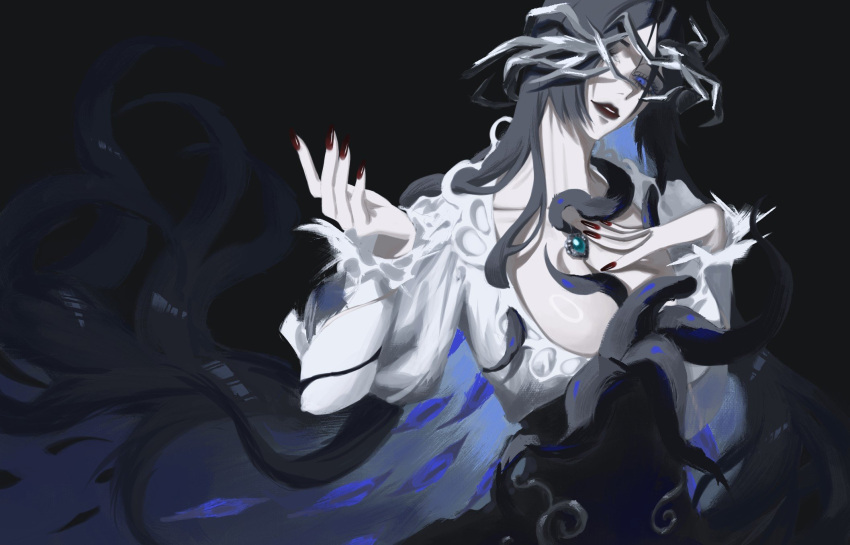 The Big ImageBoard (TBIB) - 1girl black hair blue eyes hair over one ...