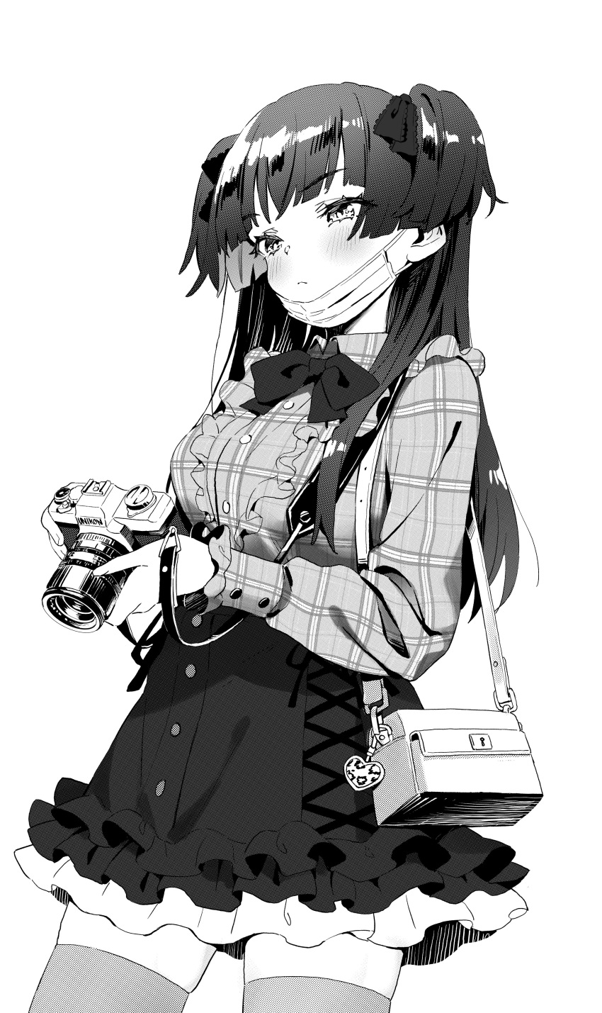 The Big Imageboard Tbib 1girl Absurdres Bag Black Bow Black Bowtie Black Hair Black Skirt