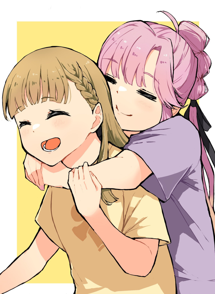 The Big ImageBoard (TBIB) - 2girls ^ ^ ahoge anyoji hime arched bangs black ribbon blonde hair ...