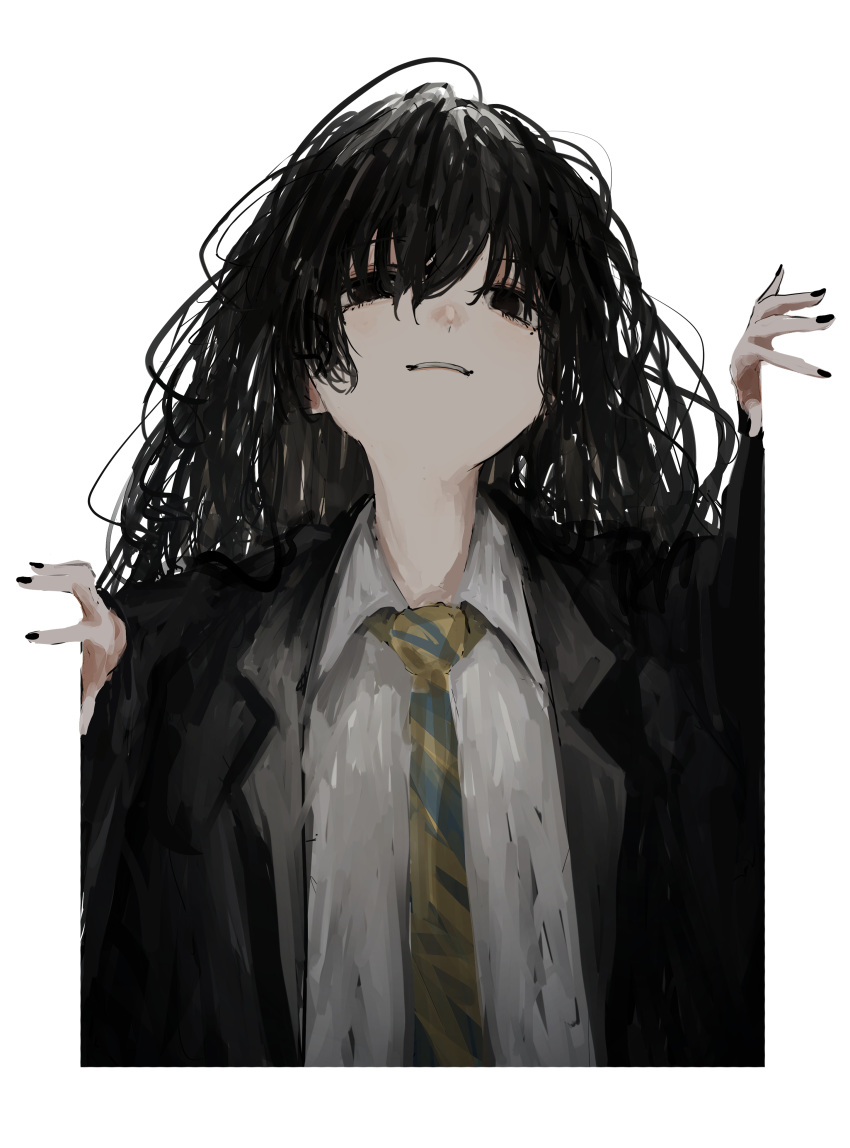 The Big ImageBoard (TBIB) - 1girl absurdres aegyo sal black hair black jacket black nails blank ...