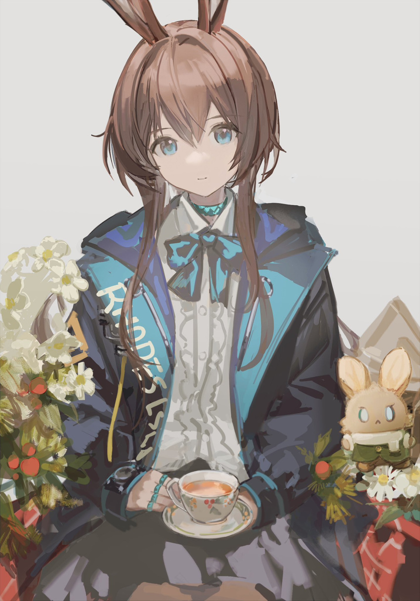 The Big ImageBoard (TBIB) - 1girl amiya (arknights) animal ears arknights black jacket blue bow ...