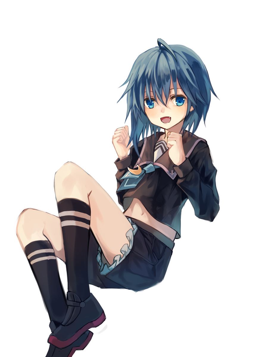 The Big ImageBoard (TBIB) - 1girl absurdres ahoge black serafuku blue eyes blue hair clenched ...