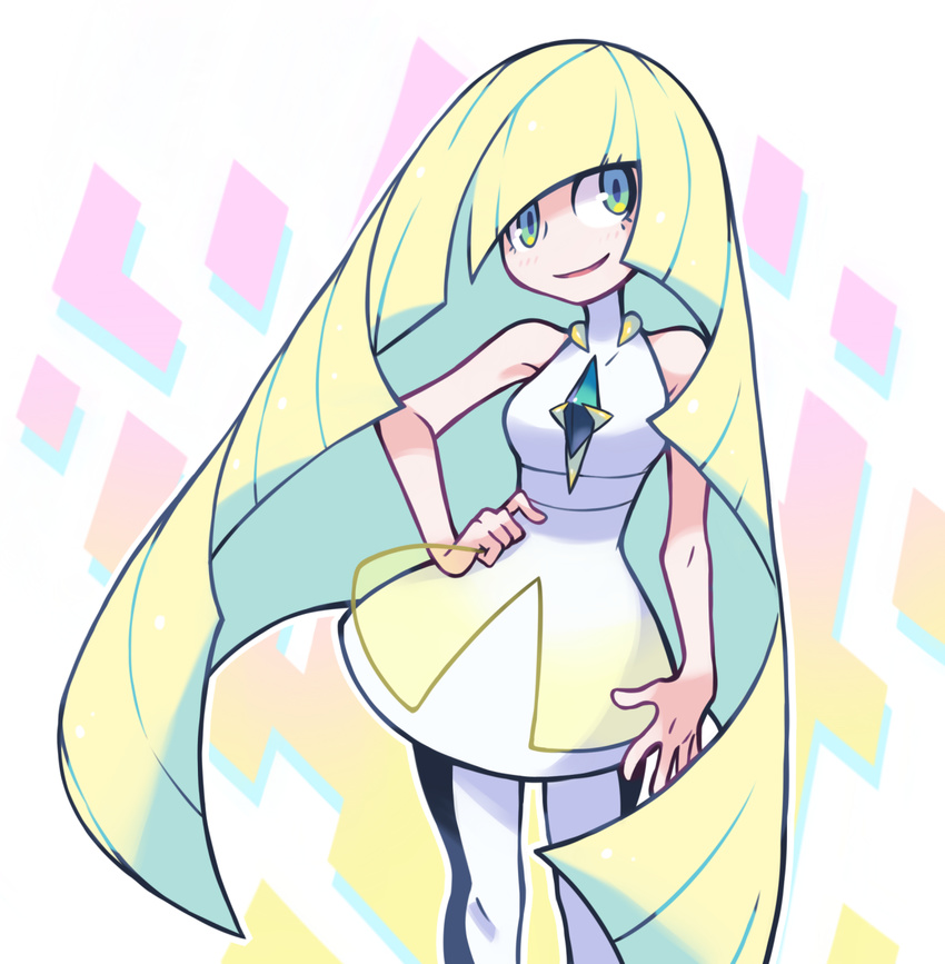 The Big ImageBoard (TBIB) - blonde hair blue hair breasts dress green ...