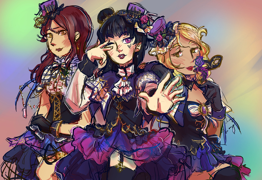 The Big Imageboard Tbib 3girls Black Hair Blonde Hair Love Live