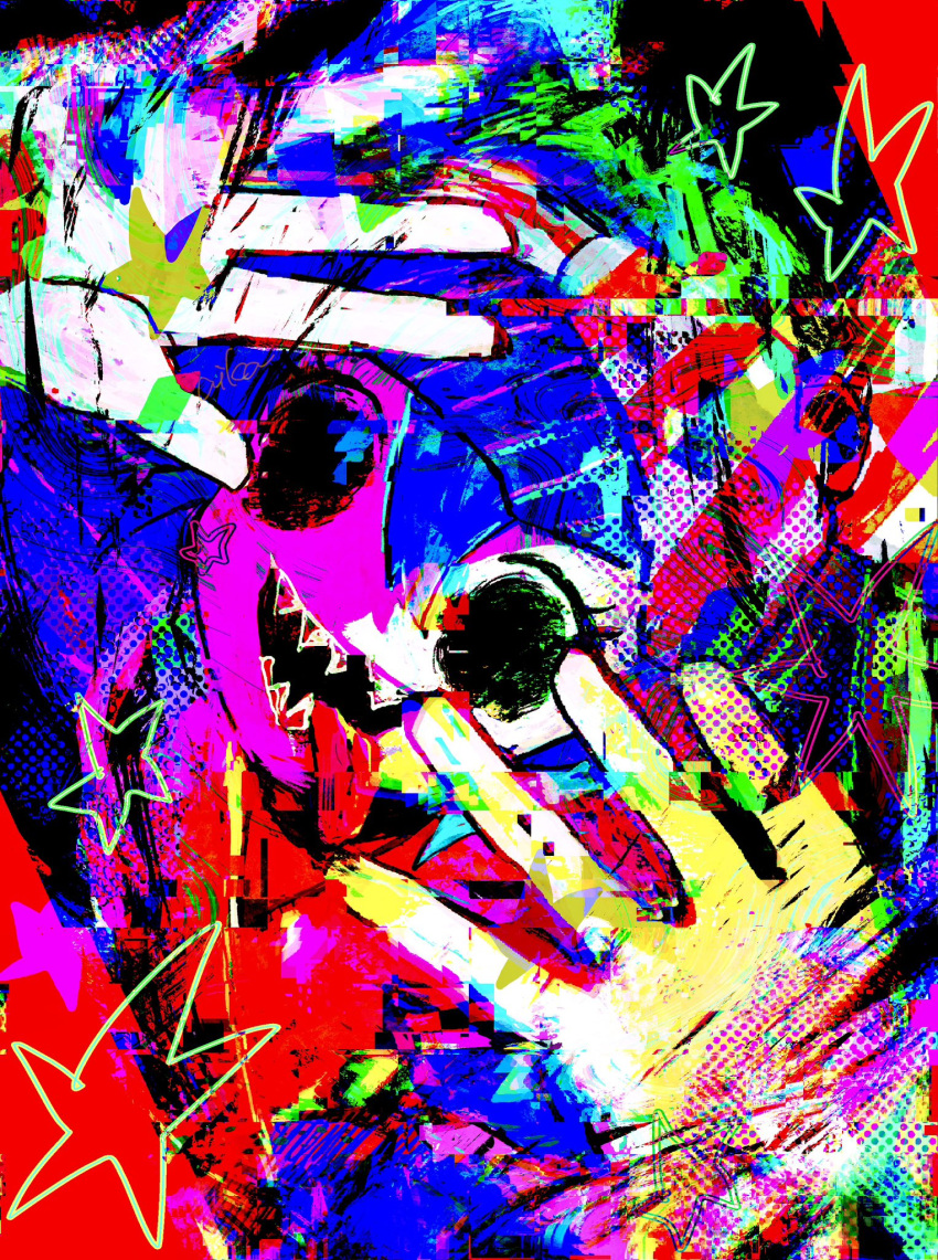 The Big ImageBoard (TBIB) - 1girl abstract black eyes blue hair bow colorful commentary crazy ...