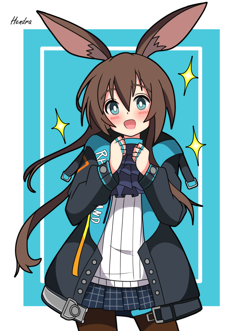 The Big ImageBoard (TBIB) - 1girl :d absurdres amiya (arknights) animal ears aqua background ...