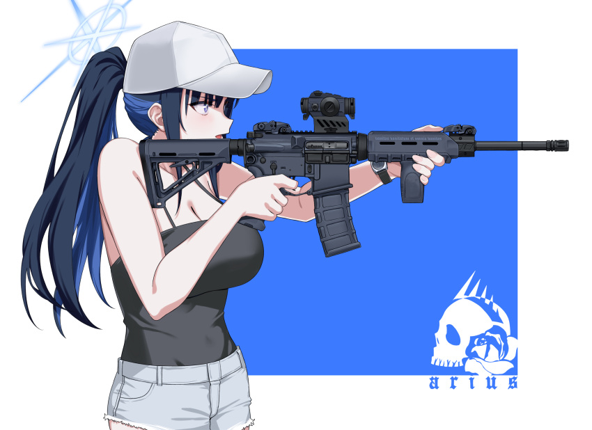 The Big ImageBoard (TBIB) - 1girl assault rifle baseball cap black ...