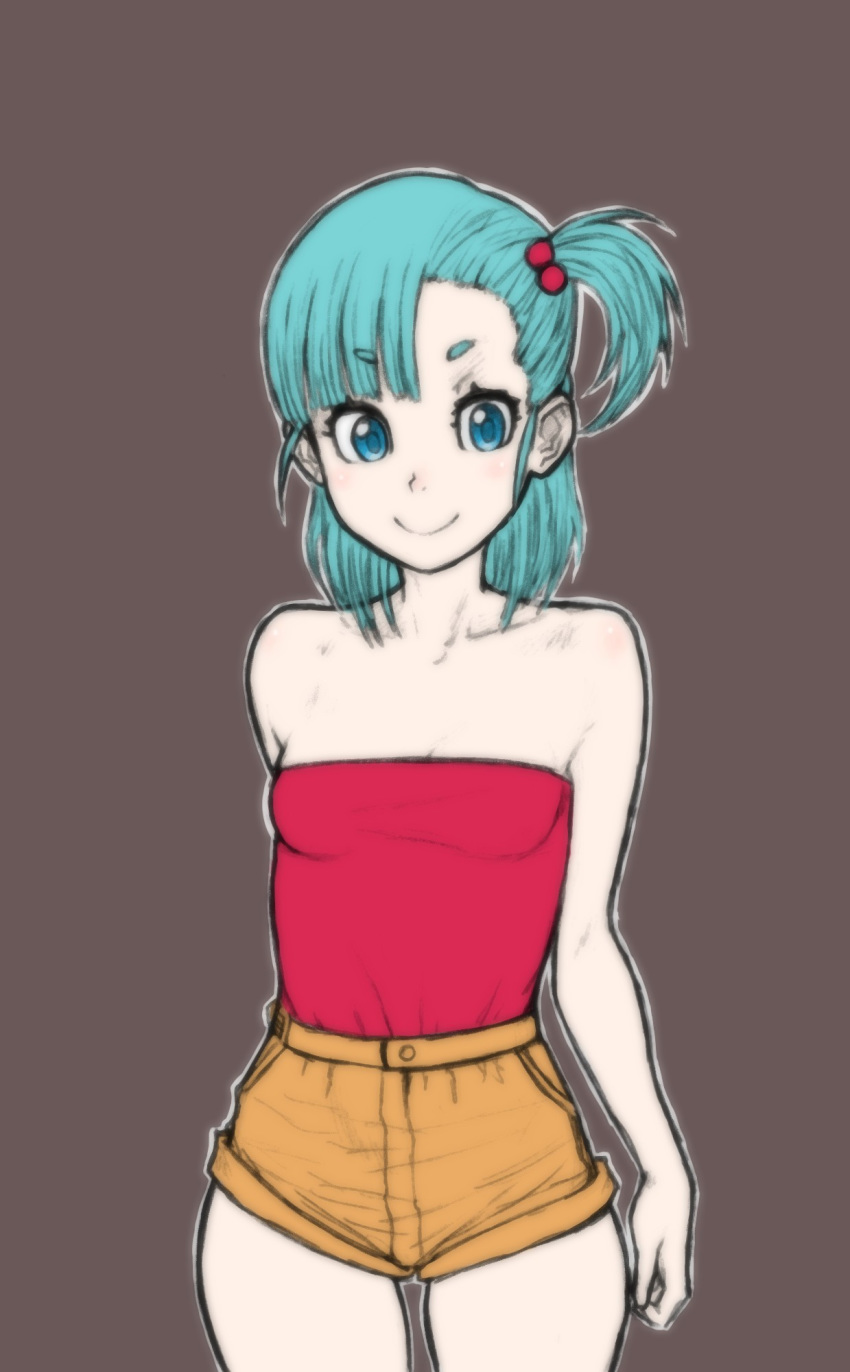 The Big Imageboard Tbib 1girl Black Background Blush Breasts Bulma