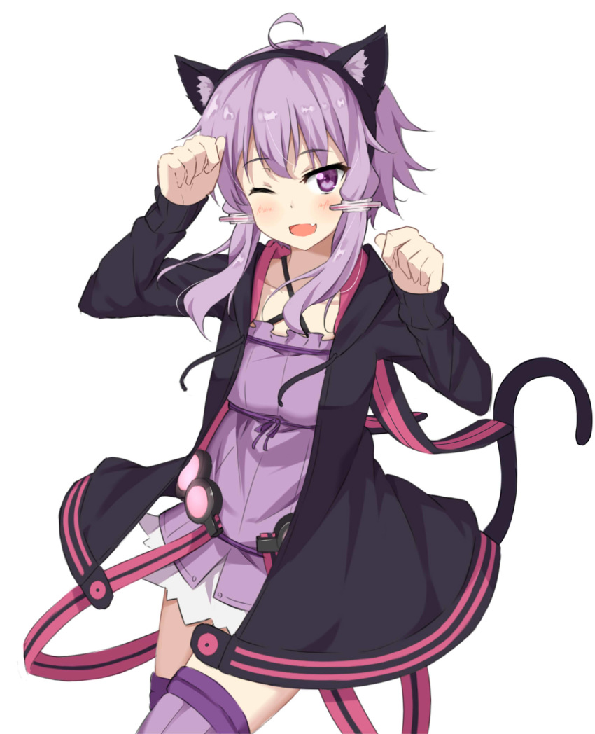The Big ImageBoard (TBIB) - 1girl :d ahoge animal ears arm up black jacket blush breasts cat ...