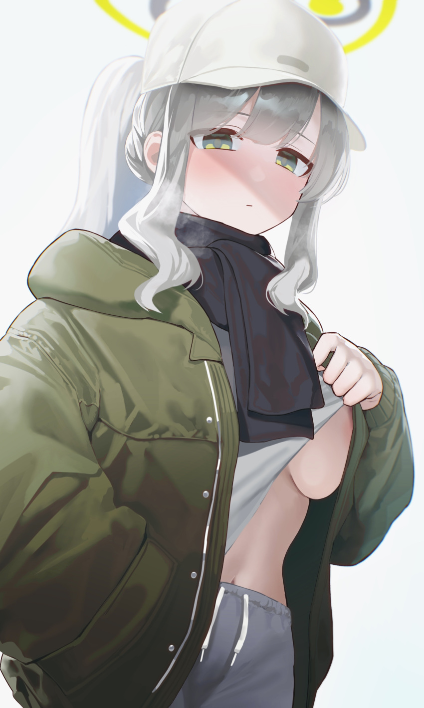 The Big ImageBoard (TBIB) - 1girl absurdres baseball cap blue archive breasts clothes lift green ...