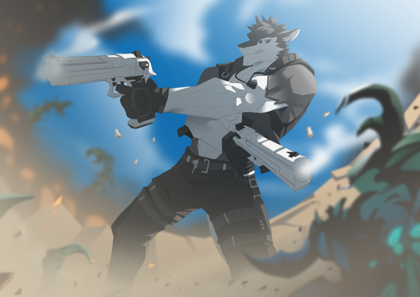 The Big ImageBoard (TBIB) - 5 fingers abs anthro armor belt biceps big muscles biped black fur ...