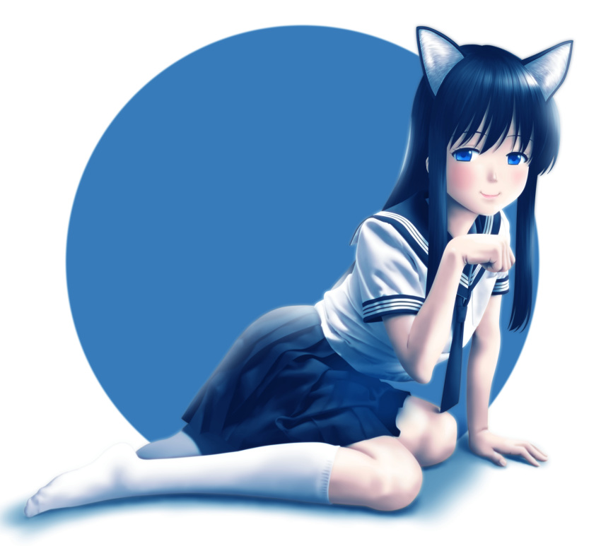 The Big ImageBoard (TBIB) - 1girl animal ear fluff animal ears arm support blue hair blue ...