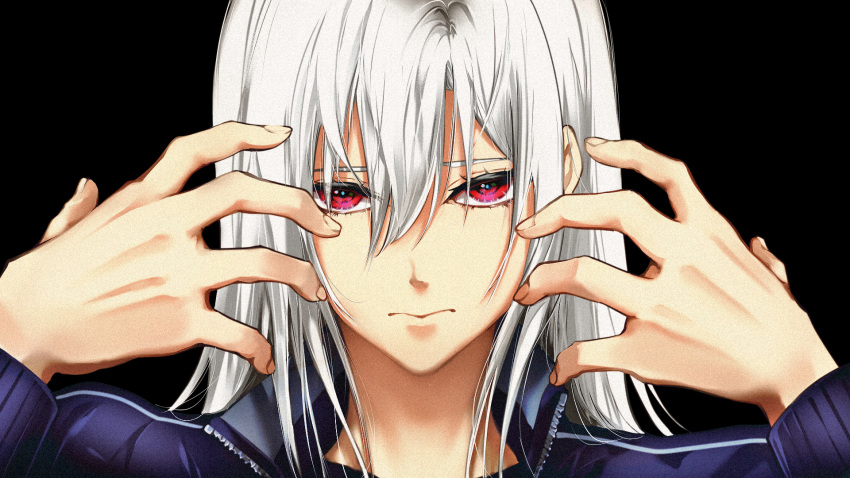 The Big ImageBoard (TBIB) - 1girl black background black jacket fingernails hair between eyes ...