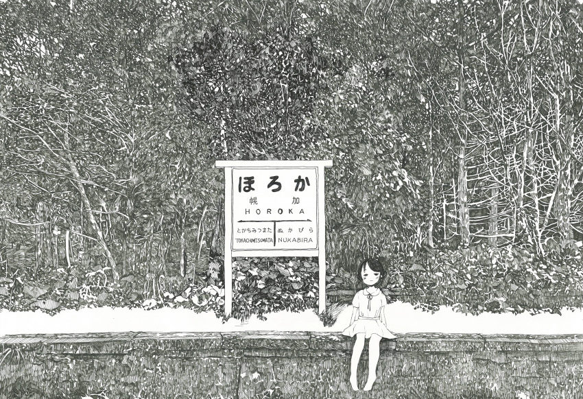 The Big ImageBoard (TBIB) - 1girl absurdres barefoot dress greyscale ...