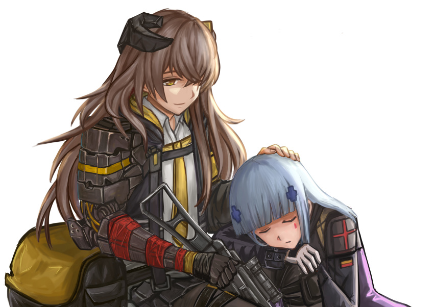 The Big ImageBoard (TBIB) - 2girls assault rifle bangs blue hair brown ...