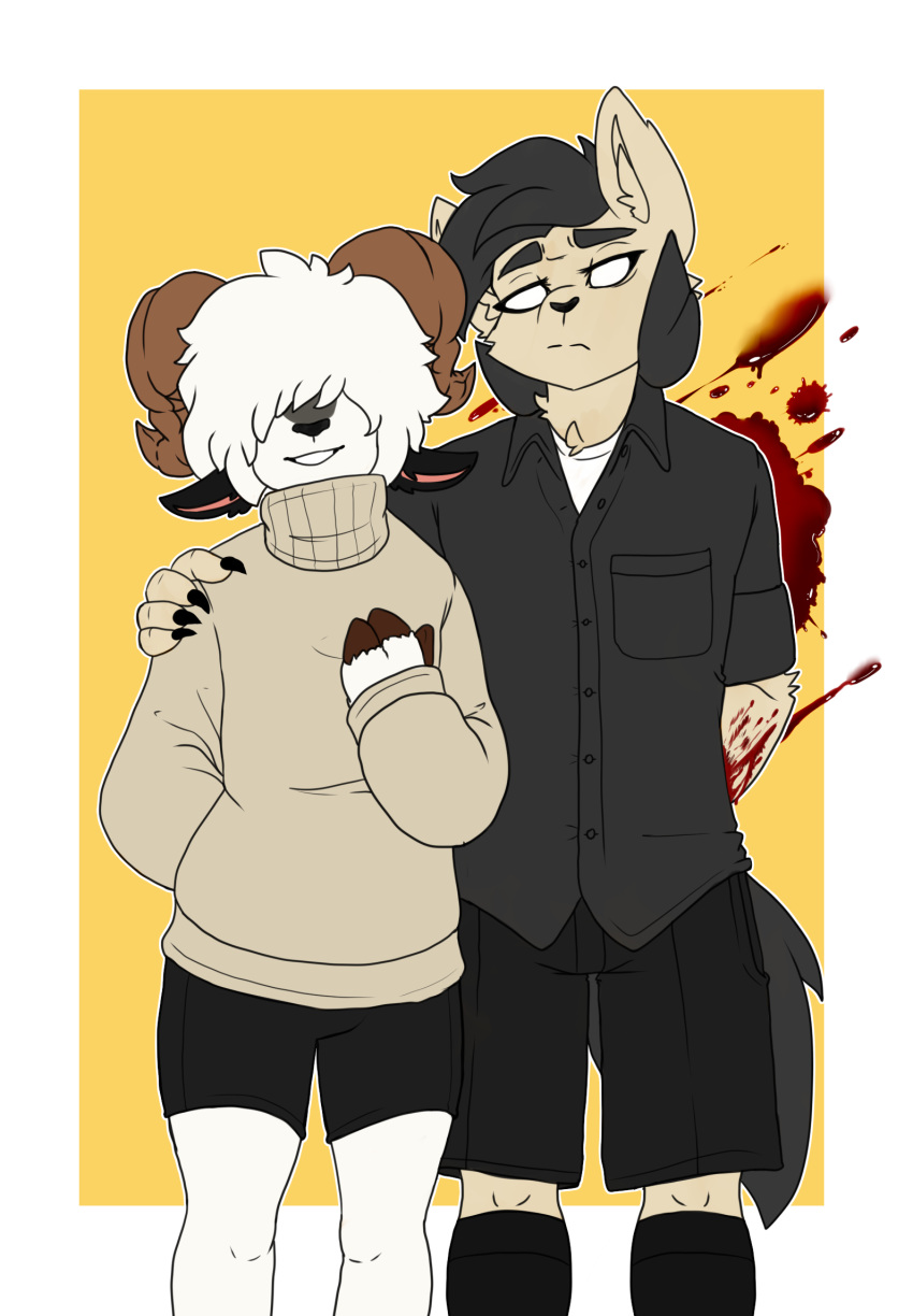 The Big ImageBoard (TBIB) - anthro blood blood on arm bodily fluids bottomwear bovid canid ...