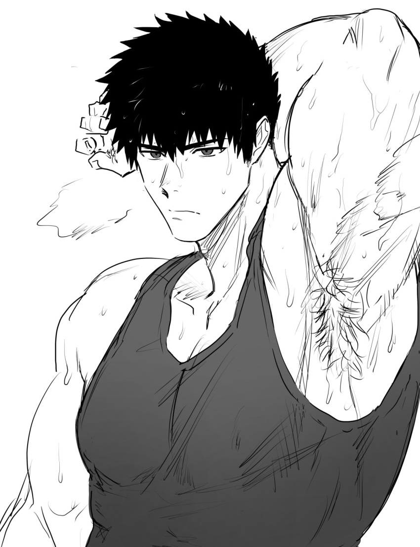 The Big ImageBoard (TBIB) - 1boy armpit hair armpits bara bare shoulders black tank top ...