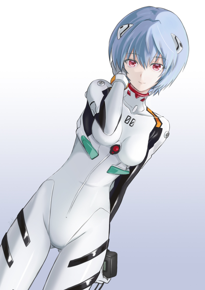 The Big Imageboard Tbib 1girl Arm Behind Back Ayanami Rei Blue Hair