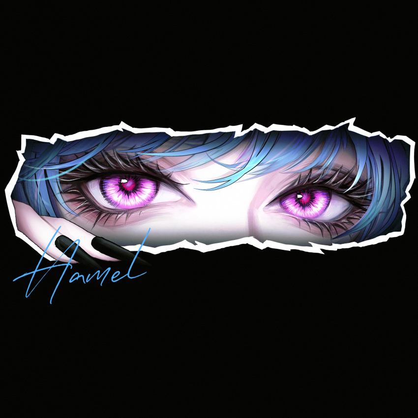 The Big ImageBoard (TBIB) - 1girl absurdres aegyo sal black background black nails blue hair ...