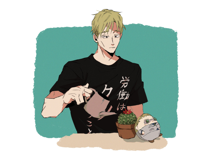 The Big ImageBoard (TBIB) - 1boy aqua background black eyes black shirt ...